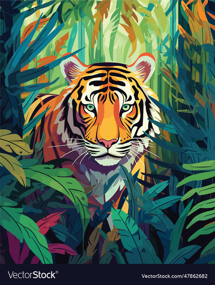Royal bengal tiger in sundarbans jungle kid-style Vector Image