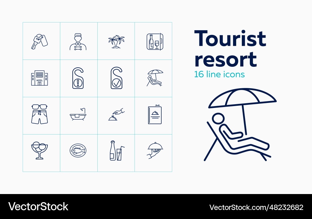 Tourist resort icons Royalty Free Vector Image