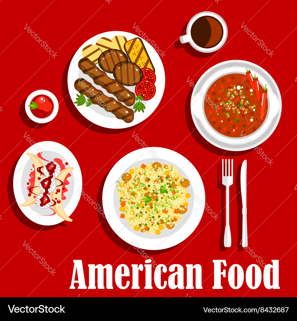 American dinner with grilled meat and chilli icon Vector Image
