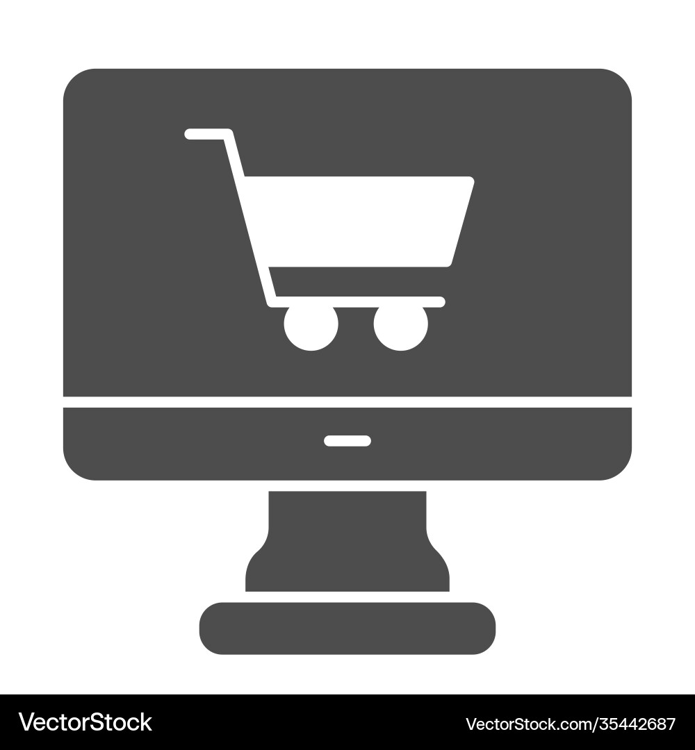 Computer monitor with cart shopping solid icon Vector Image