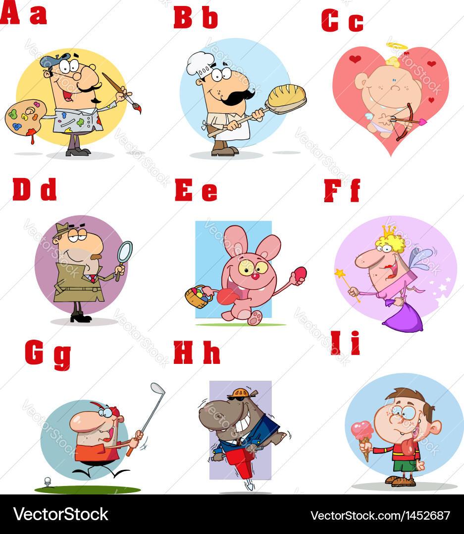 Funny cartoon alphabet collection 1 Royalty Free Vector