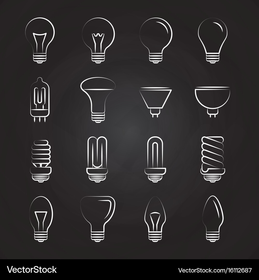 Light bulbs hand drawn icons on chalkboard Vector Image