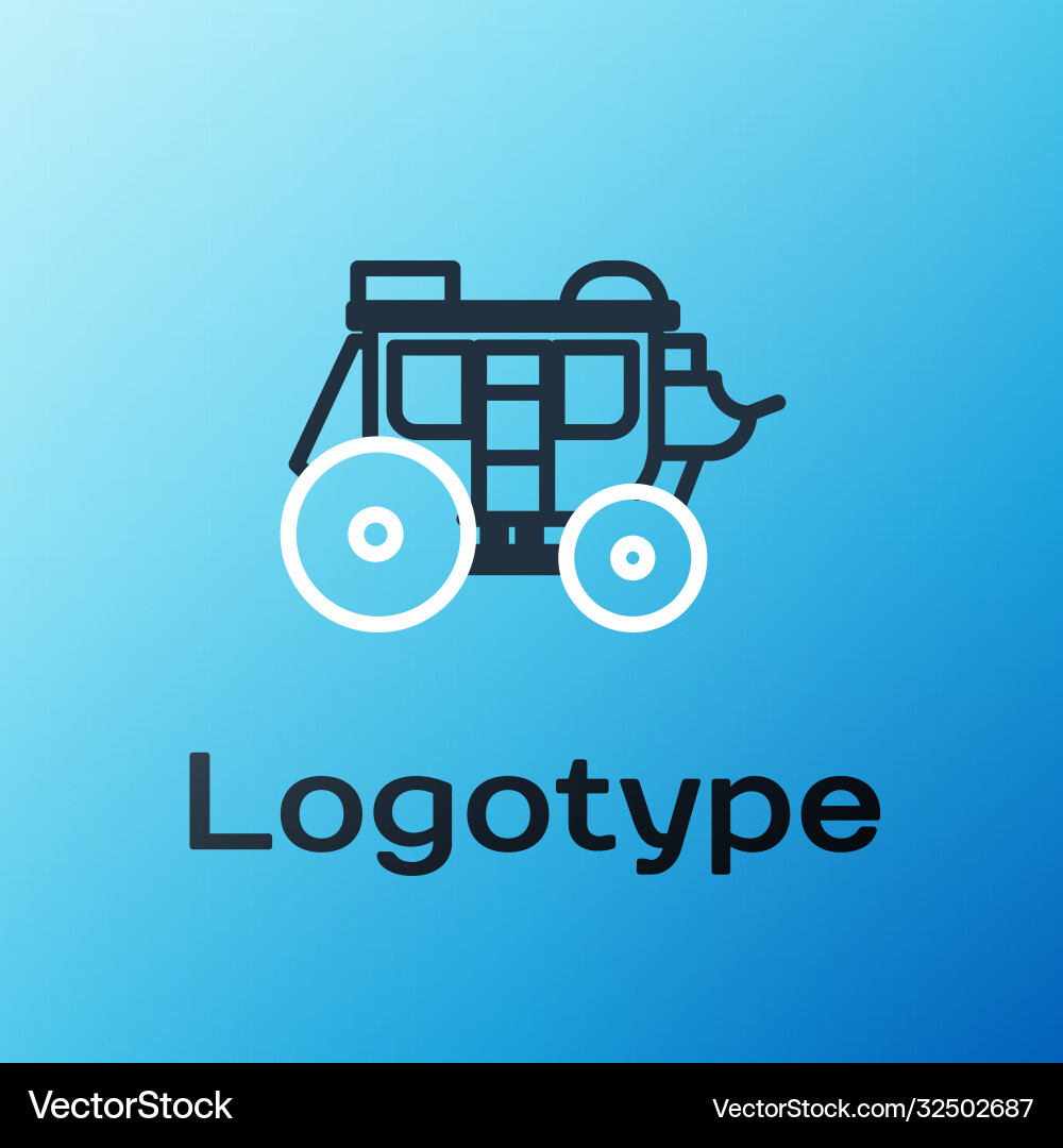 Line western stagecoach icon isolated on blue Vector Image