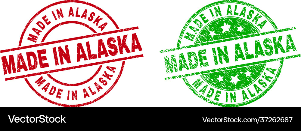 Made in alaska round badges with unclean texture Vector Image