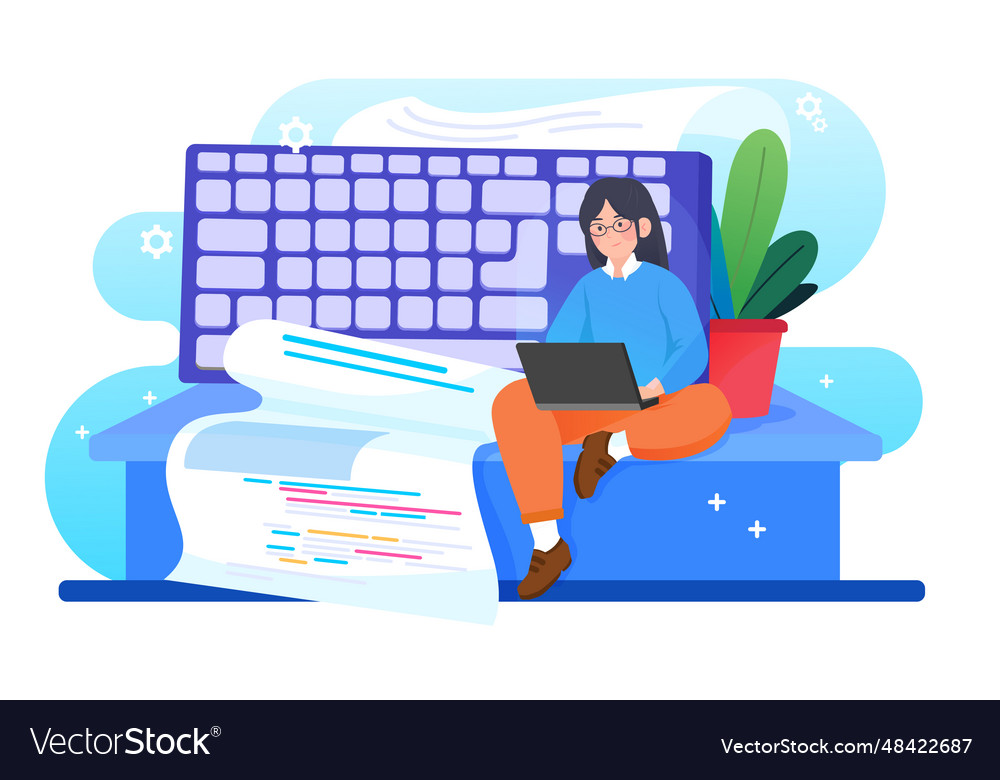 Woman coding programs by herself Royalty Free Vector Image