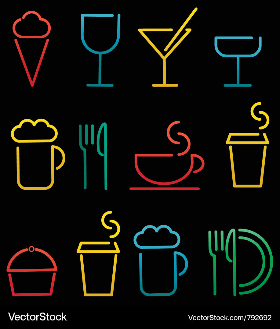 Colorful beverage and food set Royalty Free Vector Image