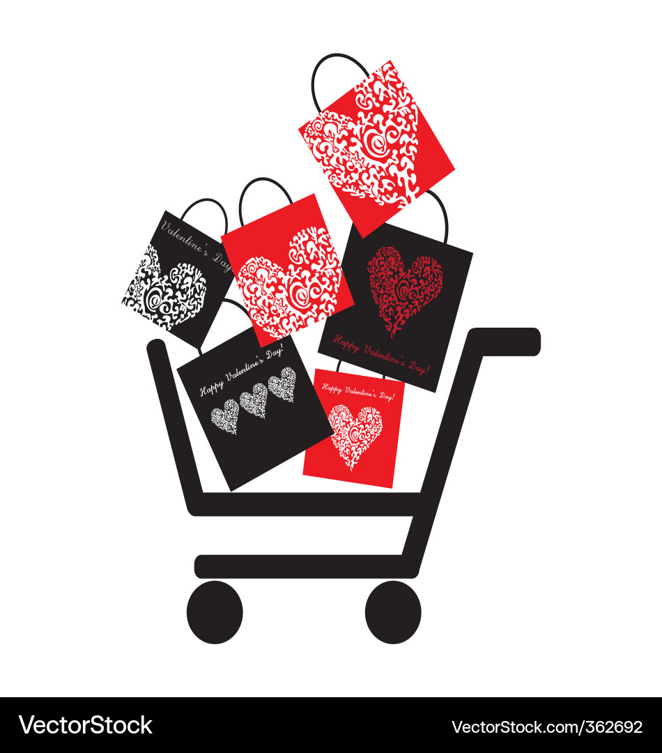 Consumer basket with many bags Royalty Free Vector Image