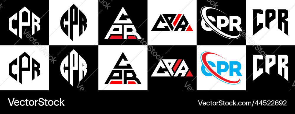 Cpr letter logo design in six style polygon Vector Image
