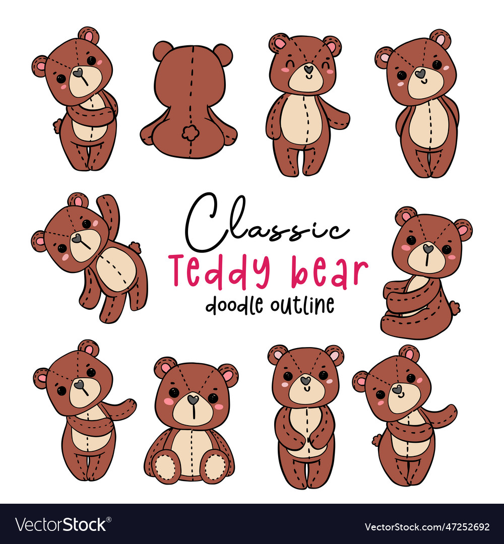 Cute classice teddy bear collcection doodle hand Vector Image