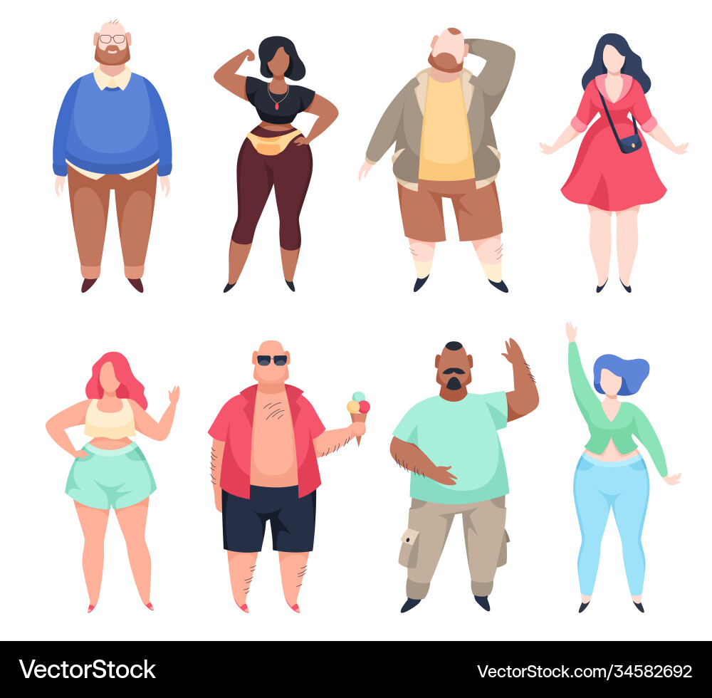 Fat people lovely plus size men Royalty Free Vector Image