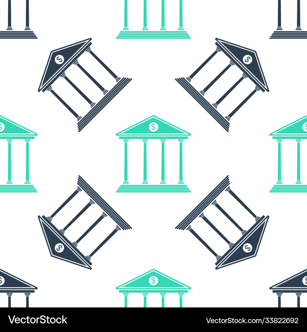 Green bank building icon isolated seamless pattern