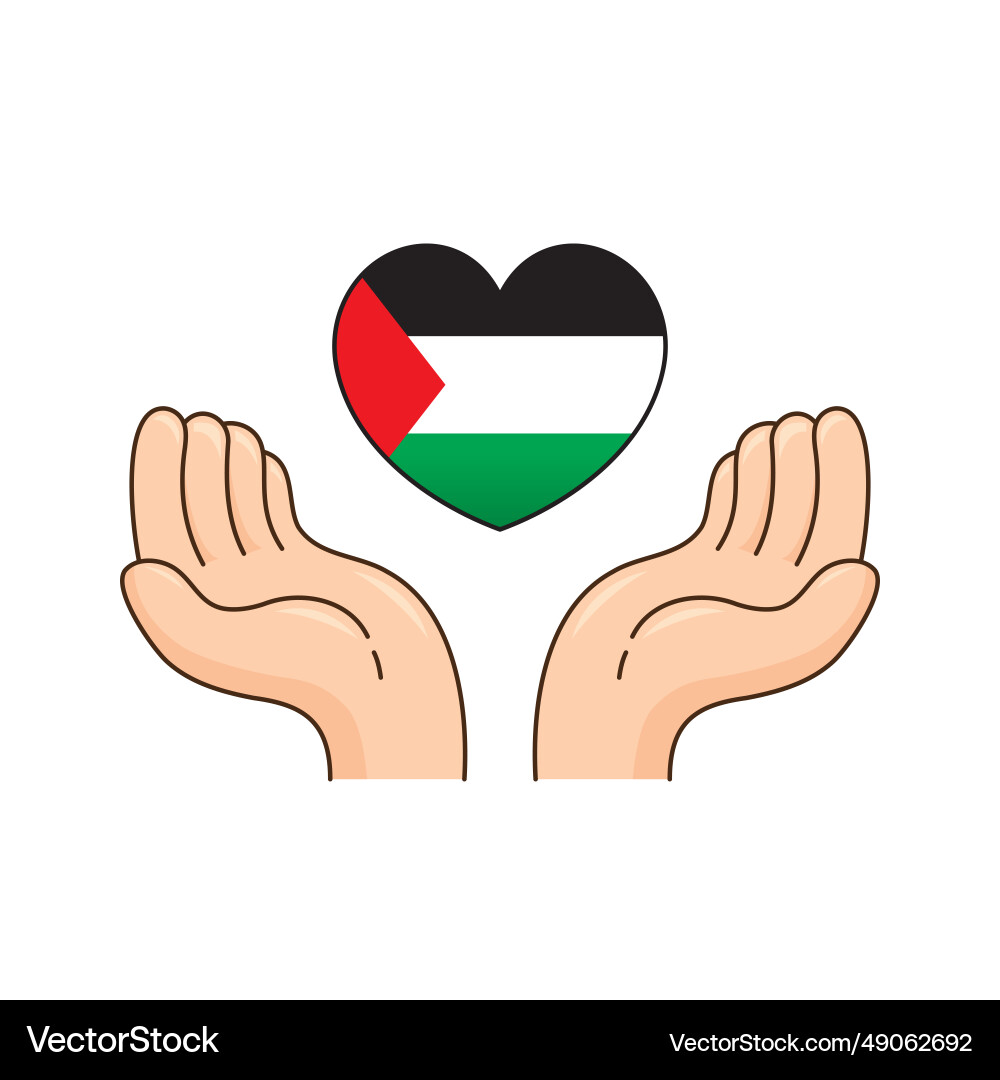 Hand save palestine flag on heart shape Royalty Free Vector