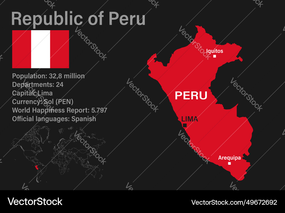 Highly detailed peru map with flag capital Vector Image