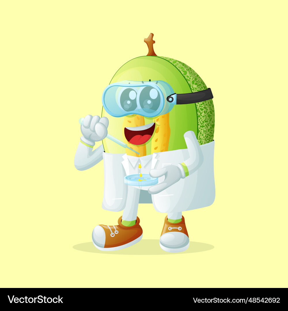 Honeydew melon character as a scientist holding Vector Image