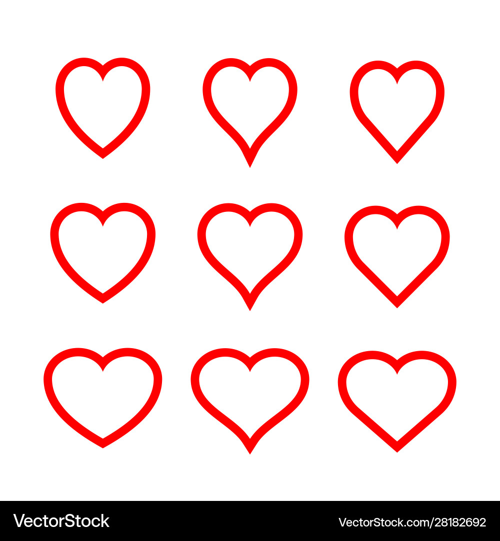Red symmetric hearts - outline icon set Royalty Free Vector