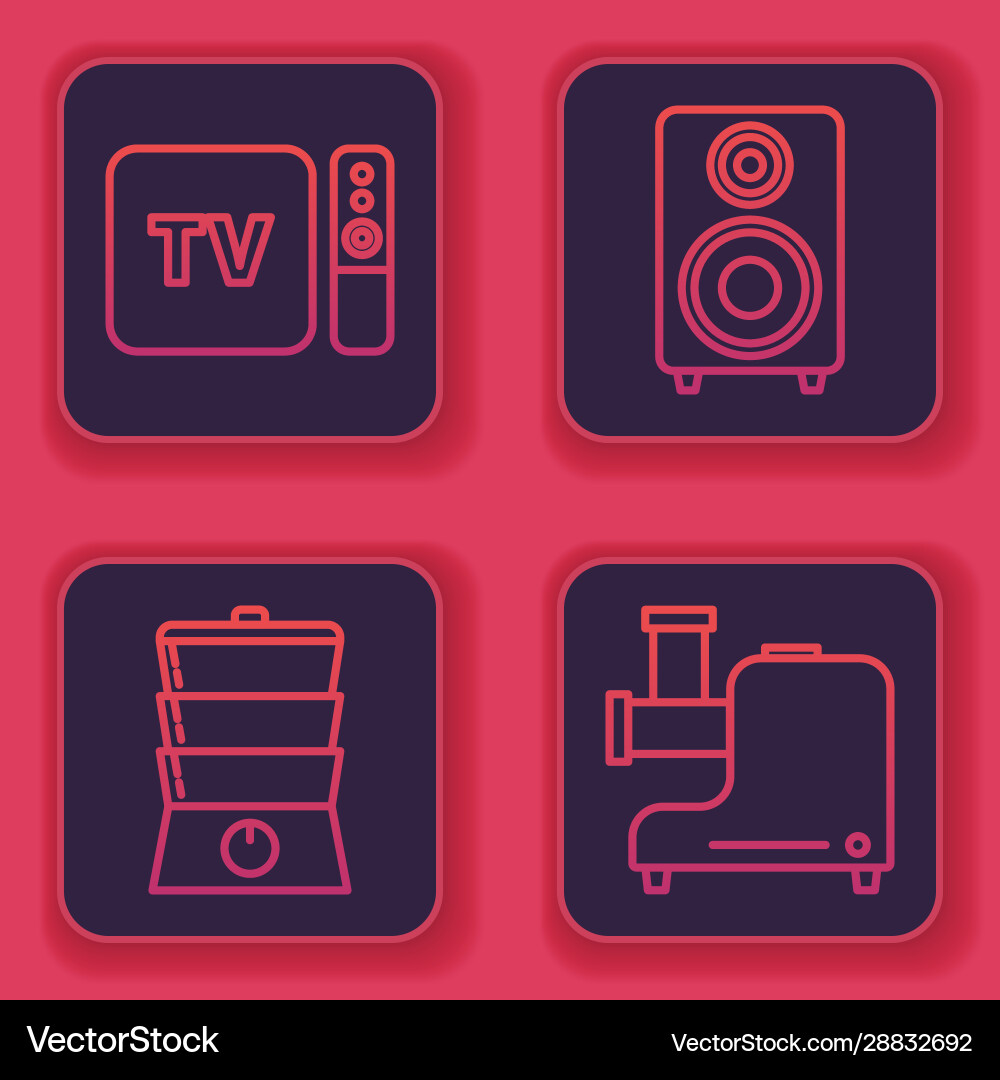 Set line tv box receiver and player with remote Vector Image