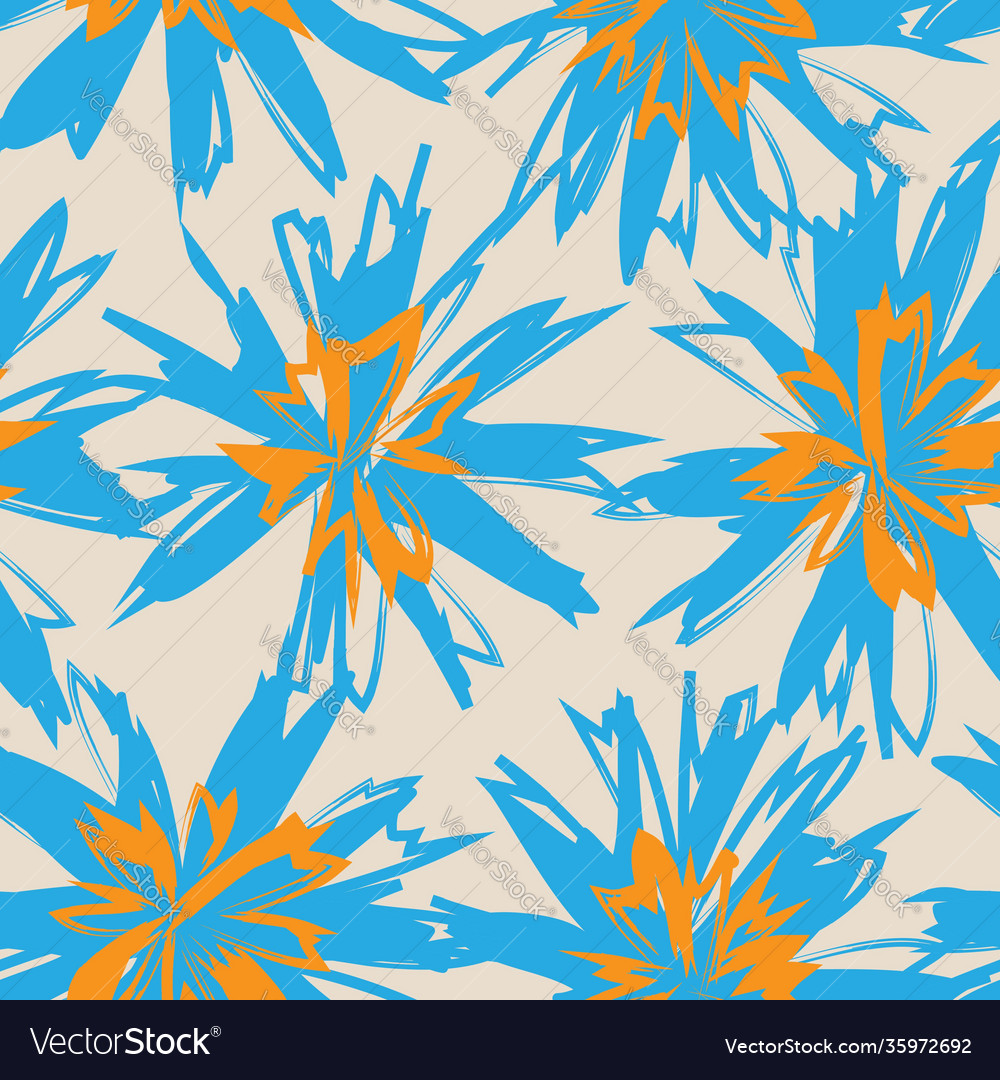 Sky blue floral brush strokes seamless pattern Vector Image