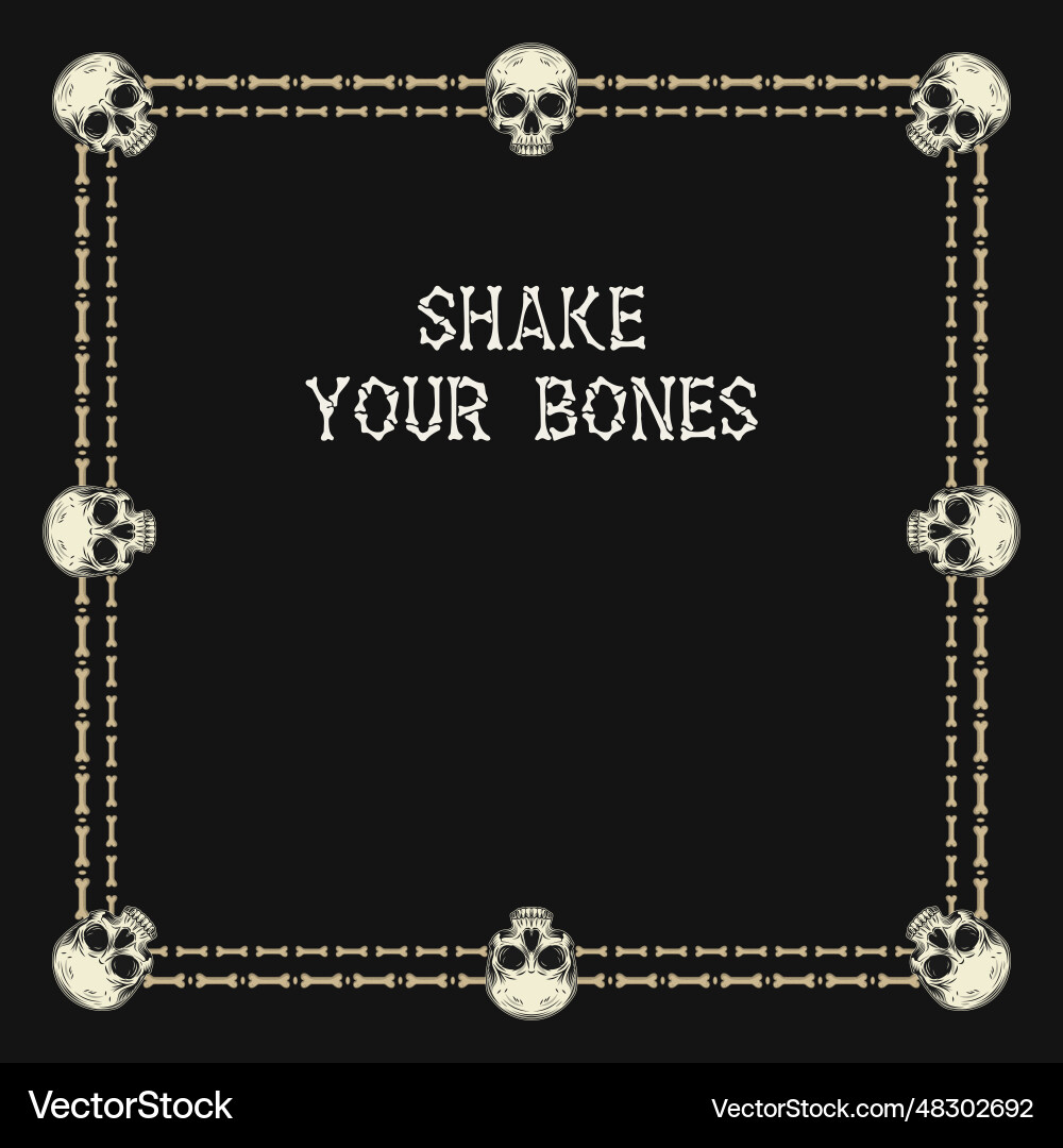 Square frame made of bones half human skull Vector Image