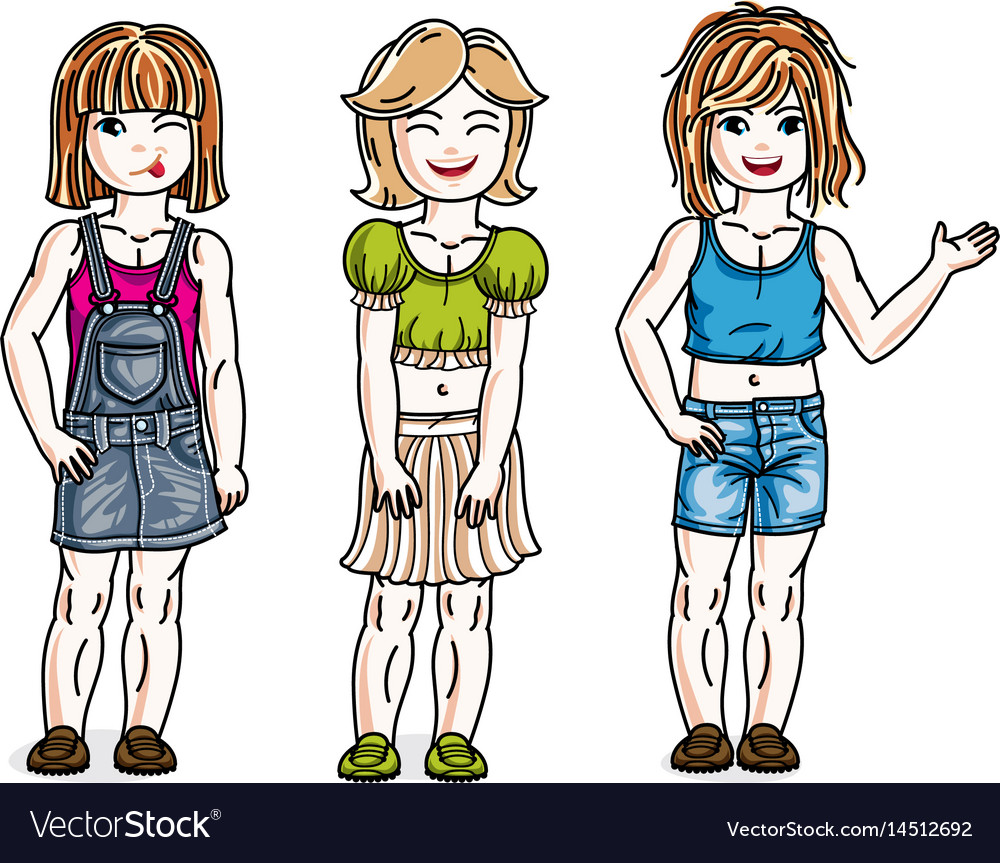 Sweet little girls standing wearing casual Vector Image