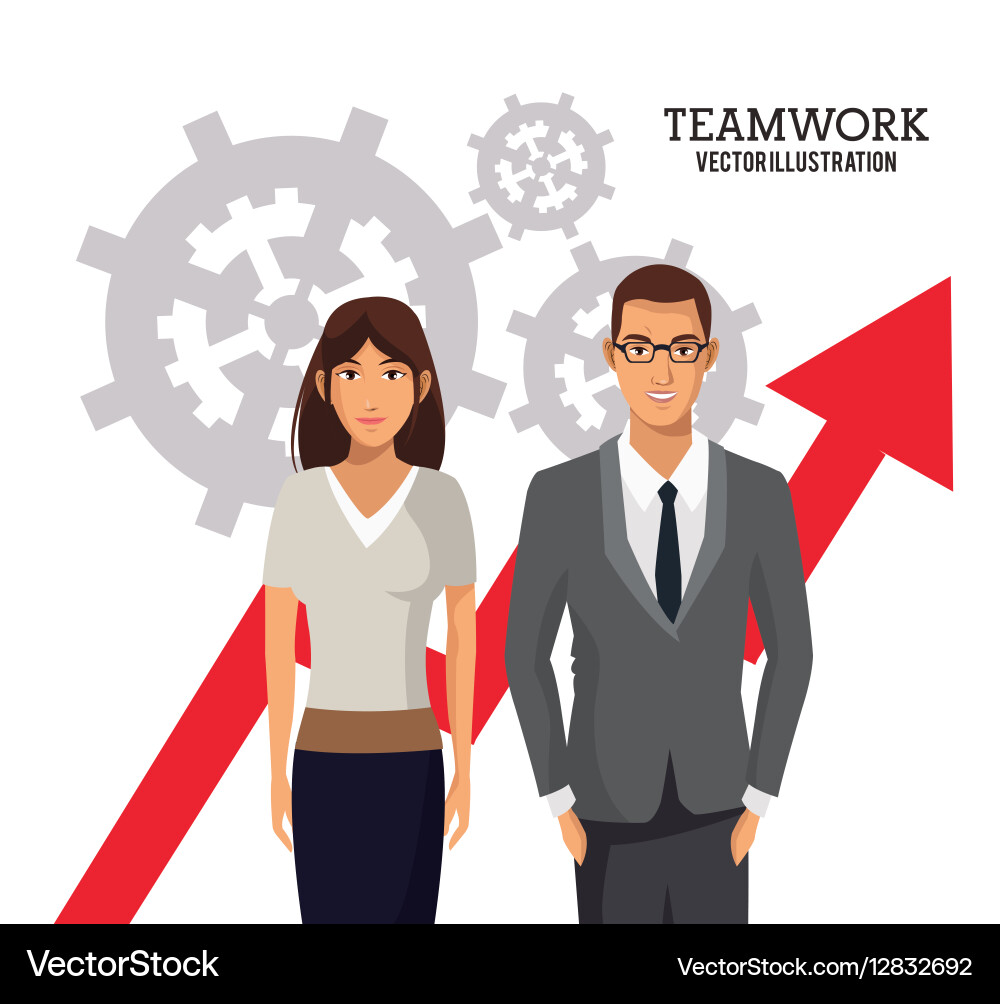 Teamwork people business growth chart gears Vector Image