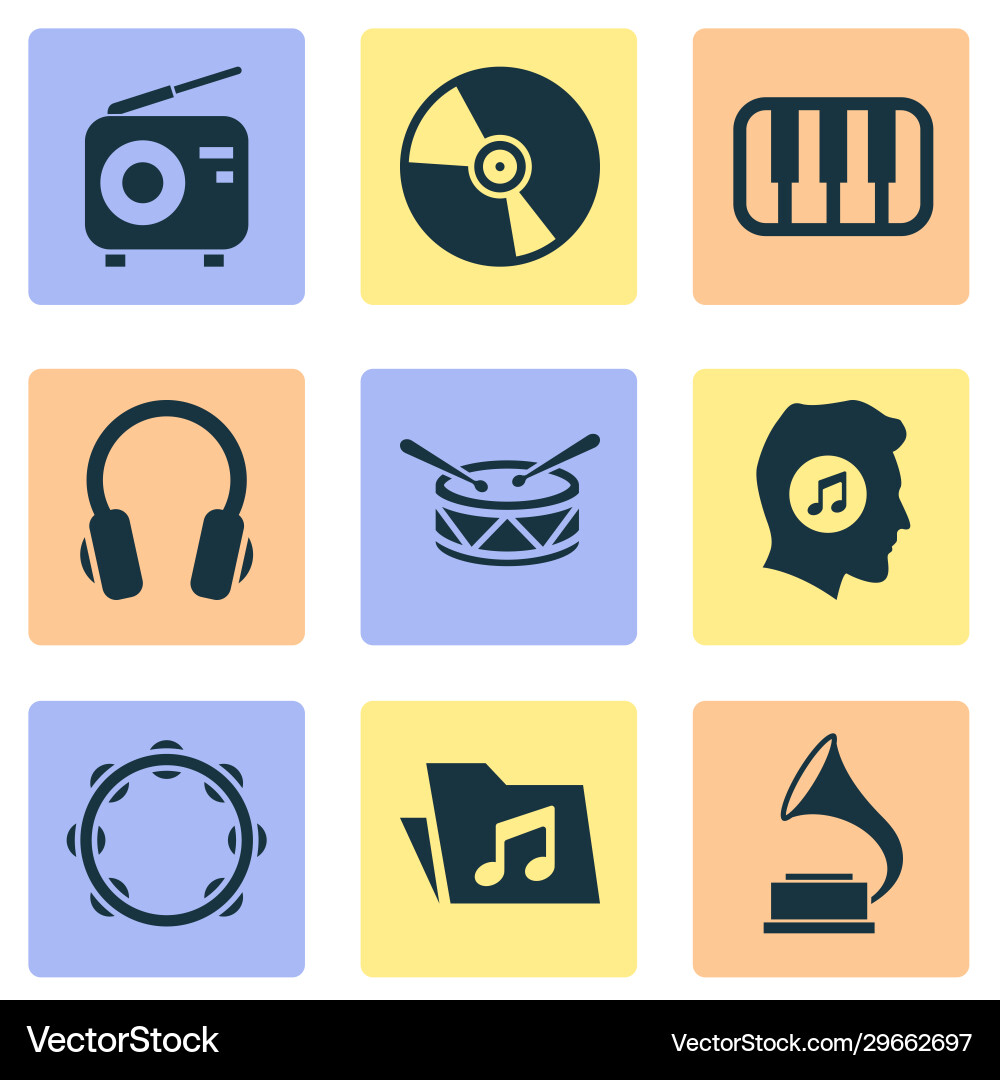 Audio icons set with folder piano headphone Vector Image