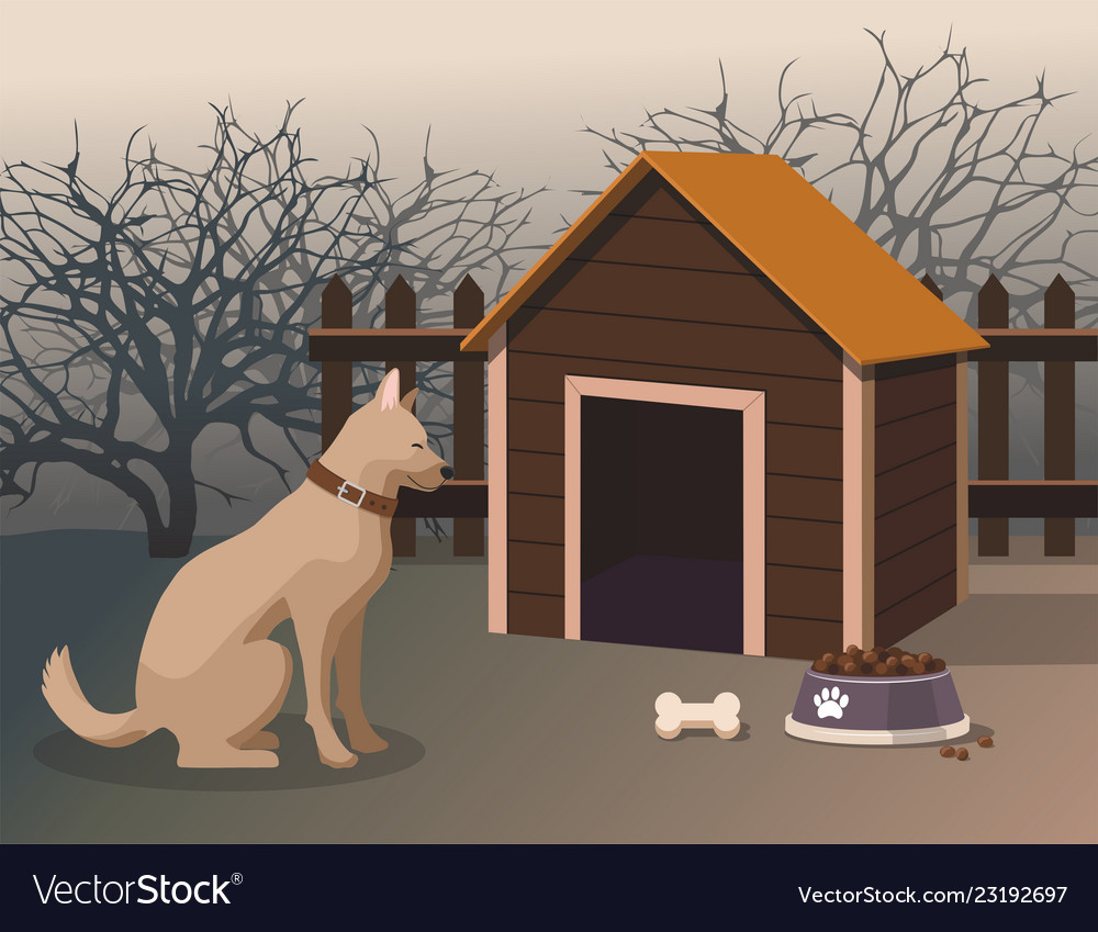 Dog Sitting Next To The Kennel In The Yard Vector Image dog-sitting-next-to-the-kennel-in-the-yard-vector-image