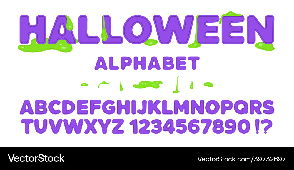 Fun slime drip halloween font design - alphabet Vector Image