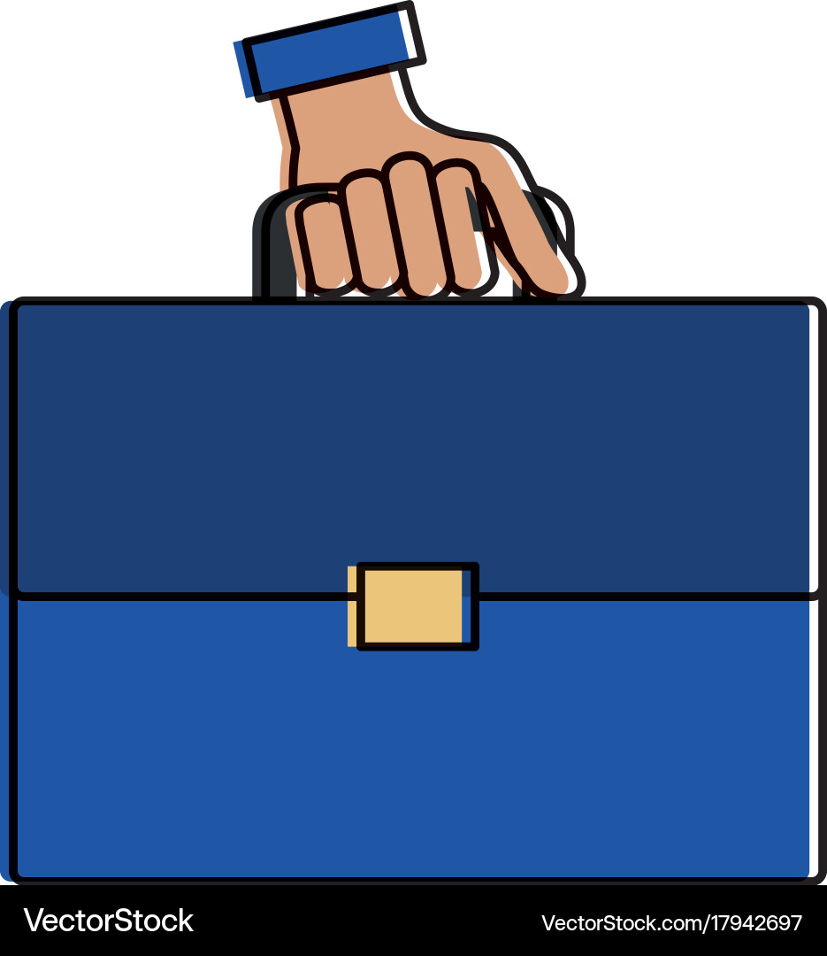 Hand human with portfolio briefcase isolated icon Vector Image