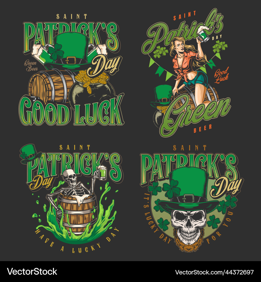 Saint patrick set posters colorful Royalty Free Vector Image