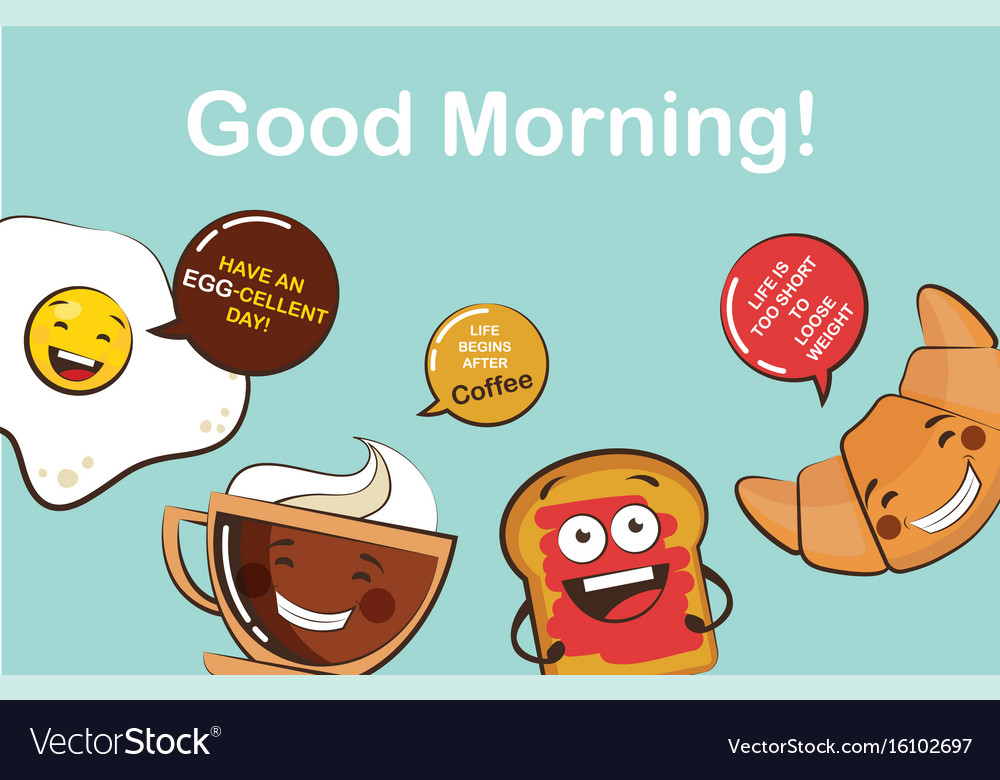 Set of funny breakfast food icons cartoon face Vector Image Set of funny breakfast food icons cartoon face Vector Image
