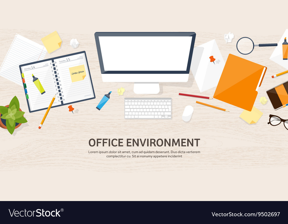 Workplace with table and computer Royalty Free Vector Image