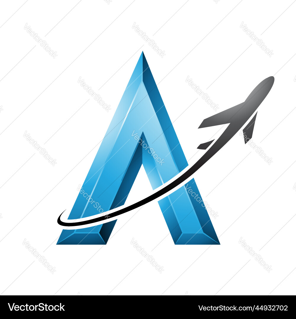 Airplane flying around a blue embossed letter Vector Image