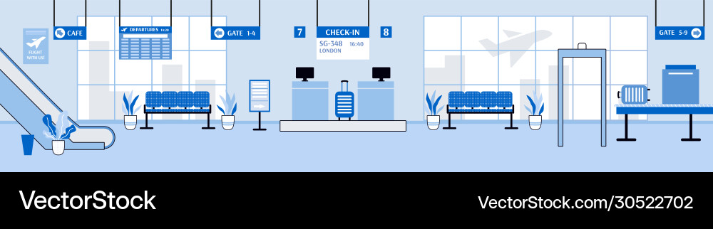 Airport interior with check-in counter and gate Vector Image