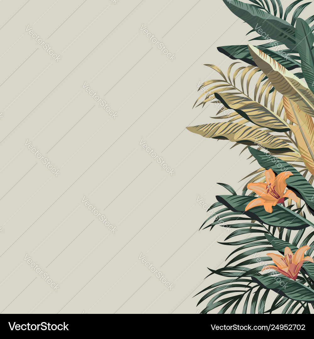 Banana leaves and flowers right border pattern Vector Image