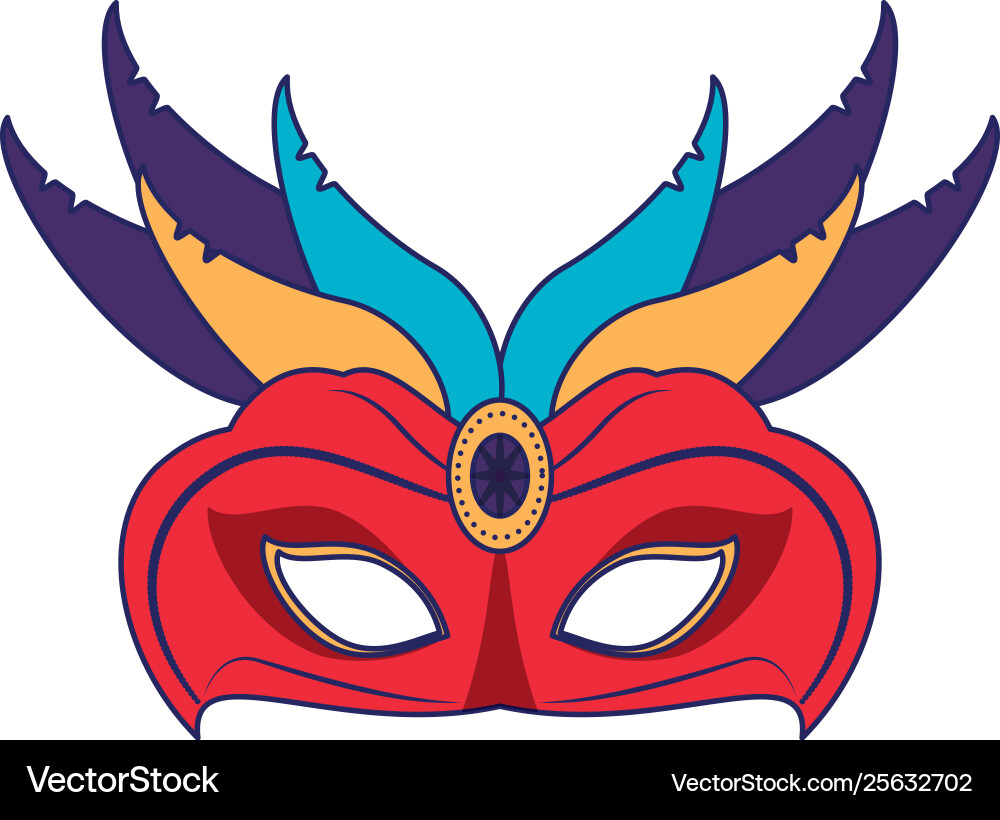 Festival mask with feathers blue lines Royalty Free Vector