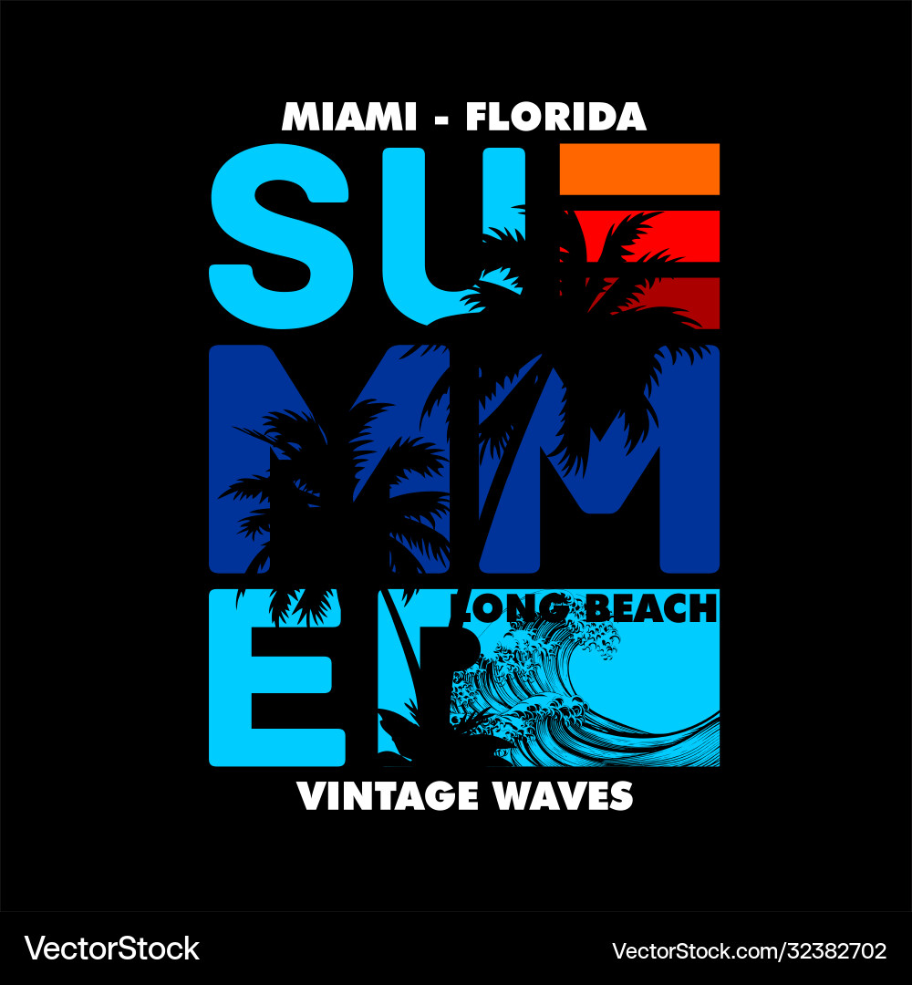 Miami florida summer beach vintage waves Vector Image