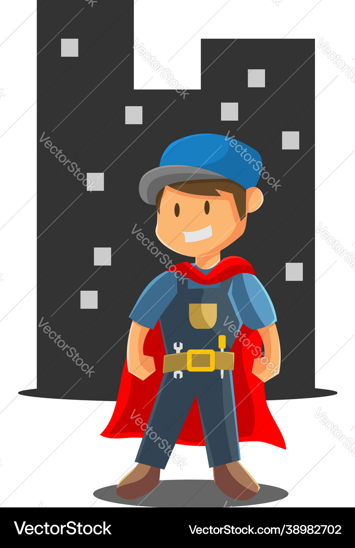 Repair man super hero worker mechanic workshop Vector Image