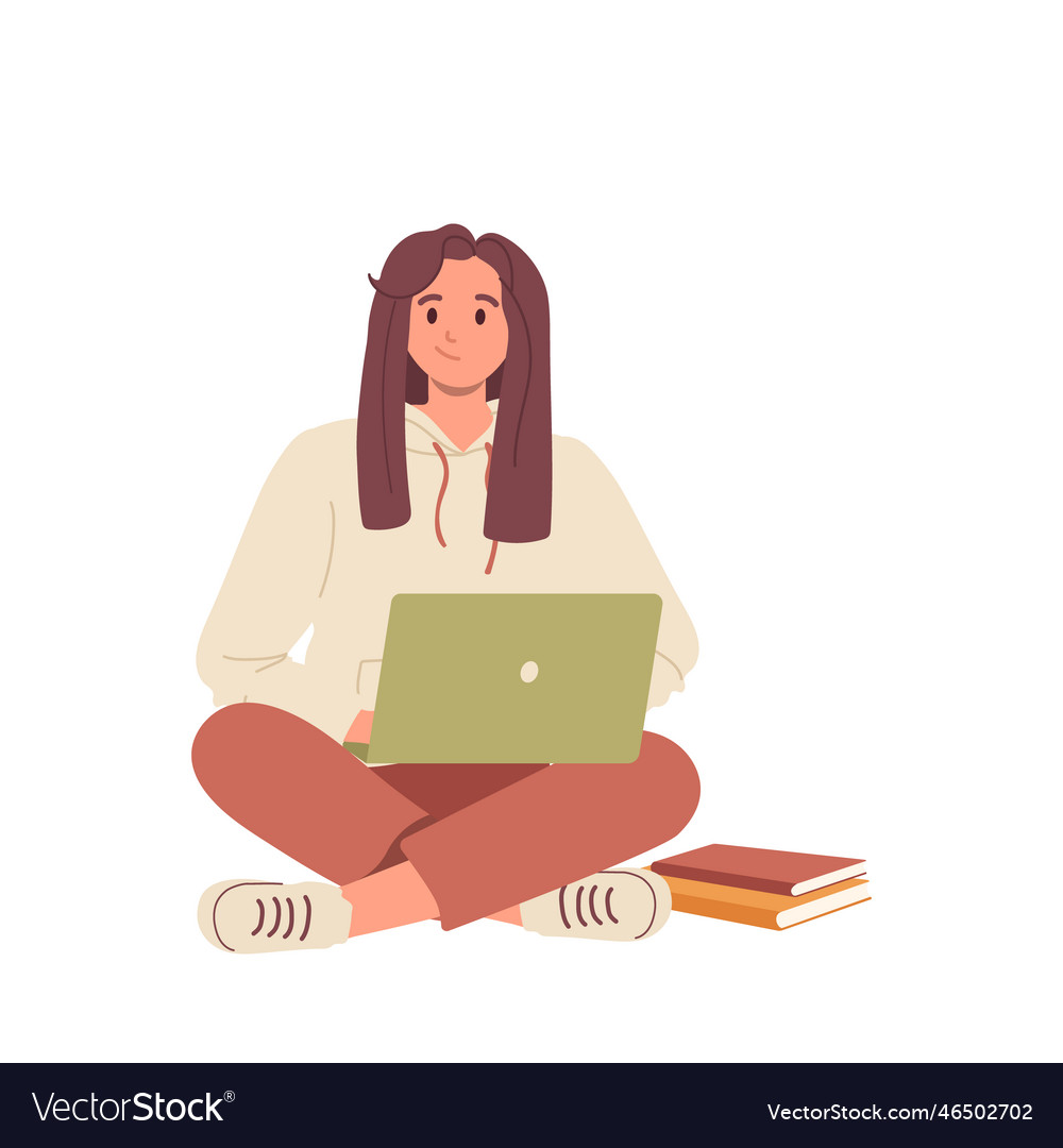 Young girl student character sitting on floor Vector Image