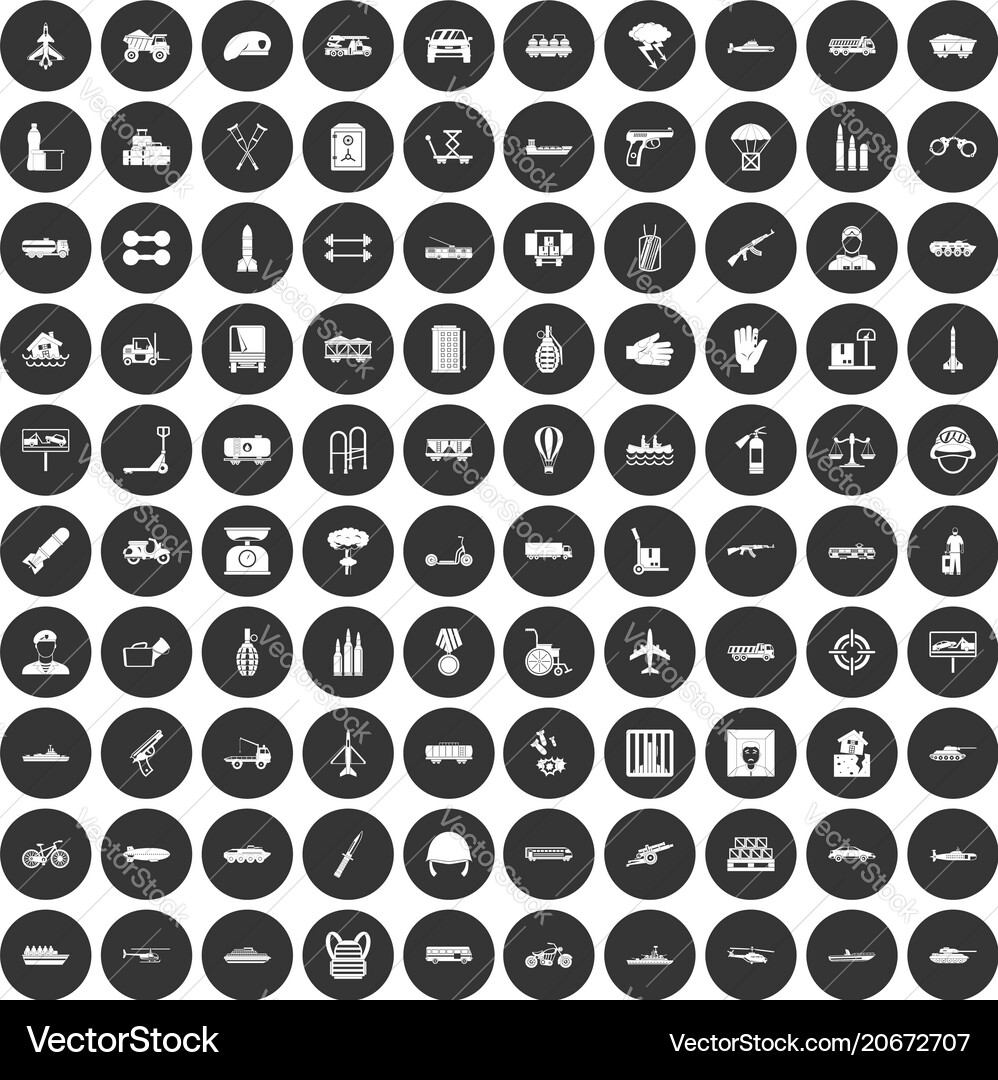 100 burden icons set black circle Royalty Free Vector Image