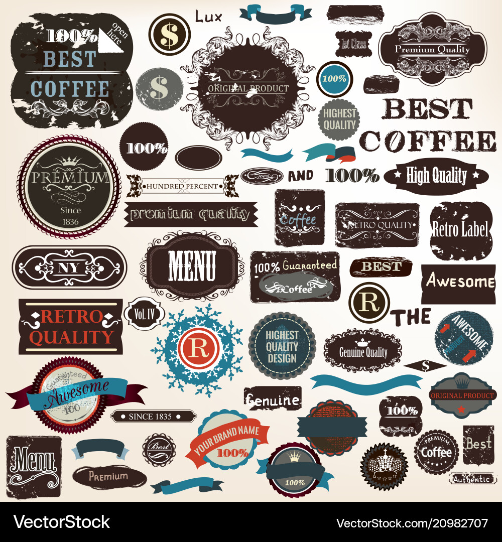Collection labels set premium quality grunge style