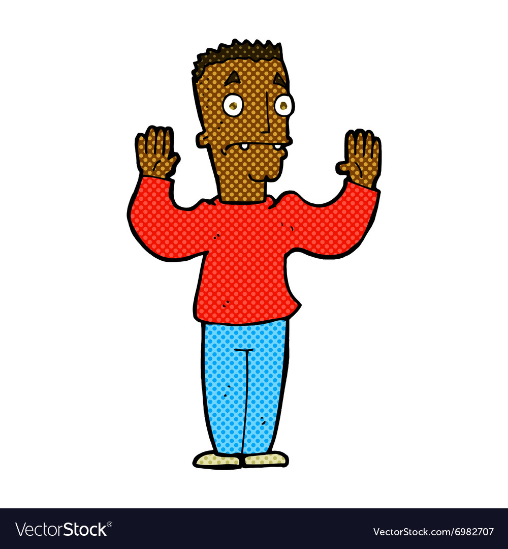 Comic cartoon man surrendering Royalty Free Vector Image