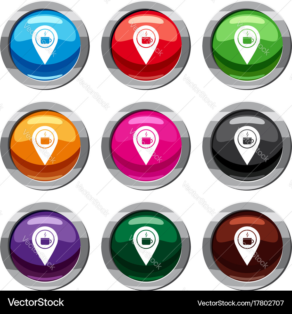 Map pin location with tea or coffee cup sign set 9