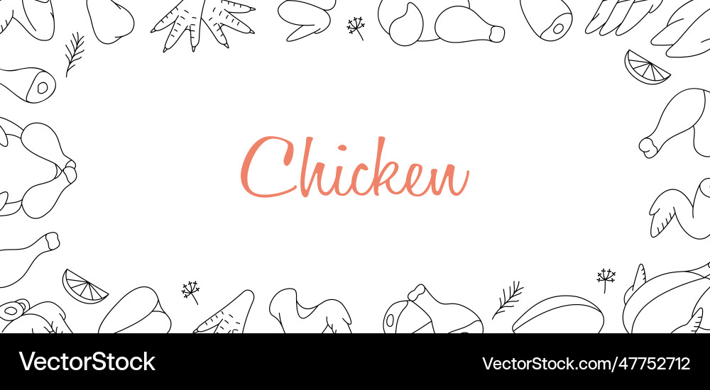Chicken meats horizontal outline banner Royalty Free Vector