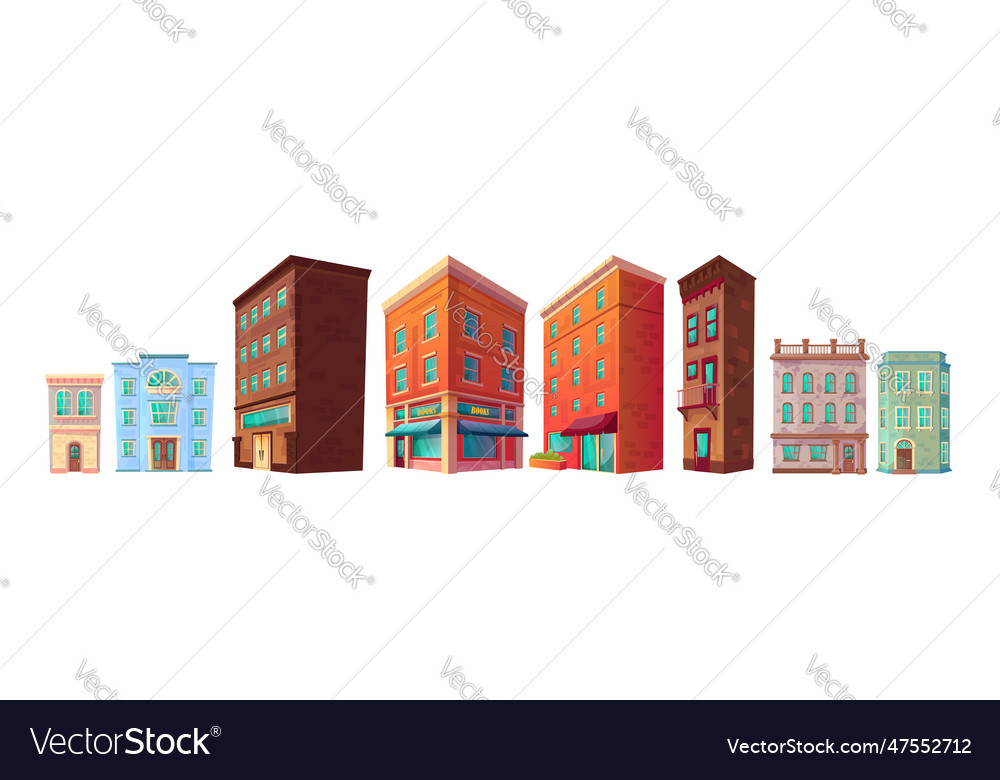 City street building house cartoon icon set Vector Image
