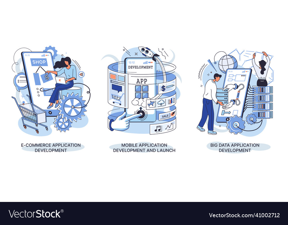 E Commerce Application Development Mobile App Vector Image 