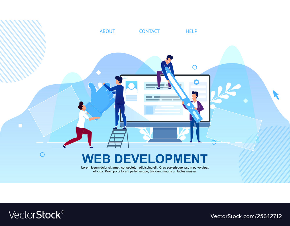 Flat banner is written web development cartoon Vector Image