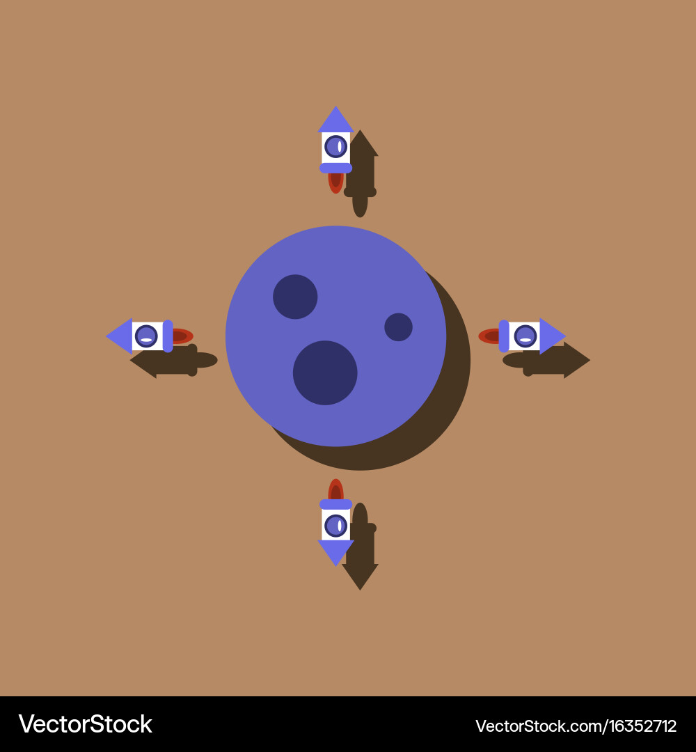 Flat icon design collection planet and rockets Vector Image