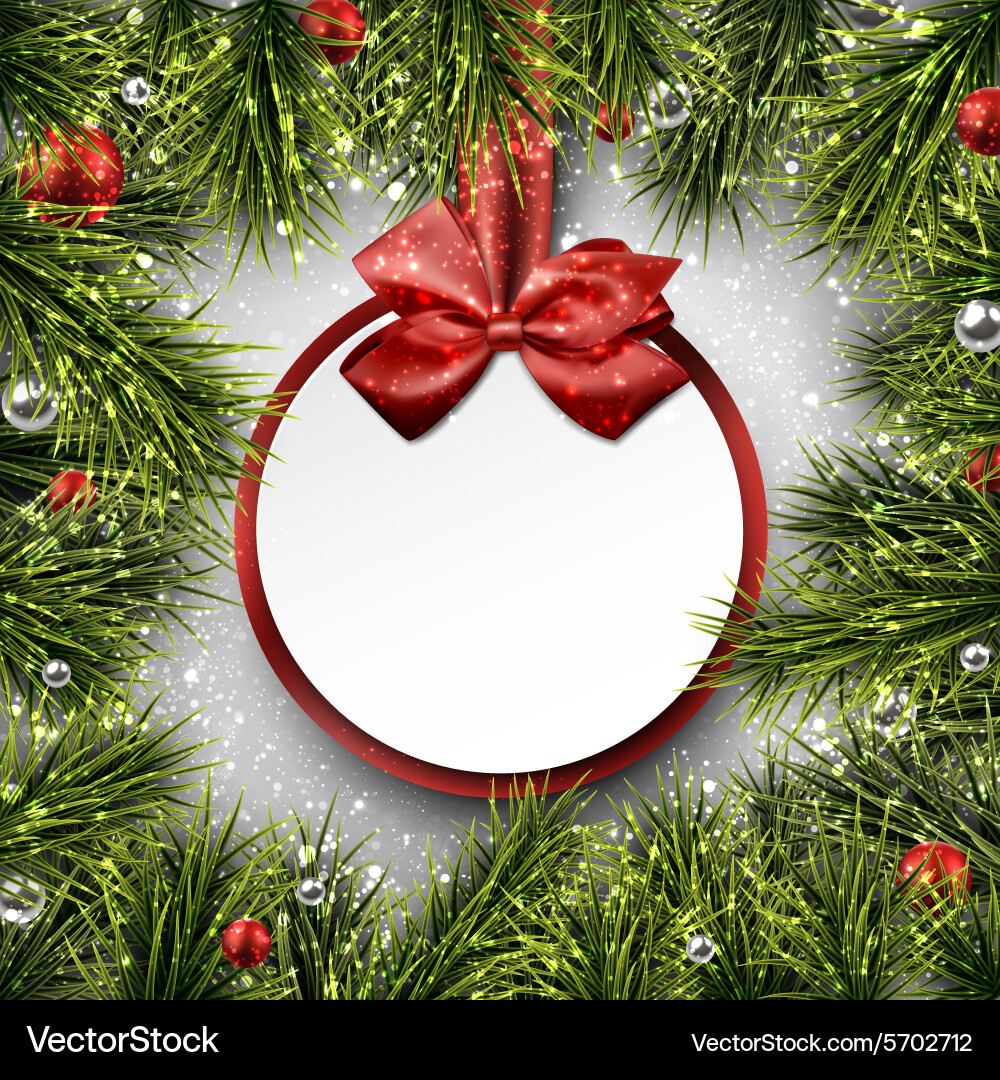 Paper gift card on frame with spruce branches Vector Image