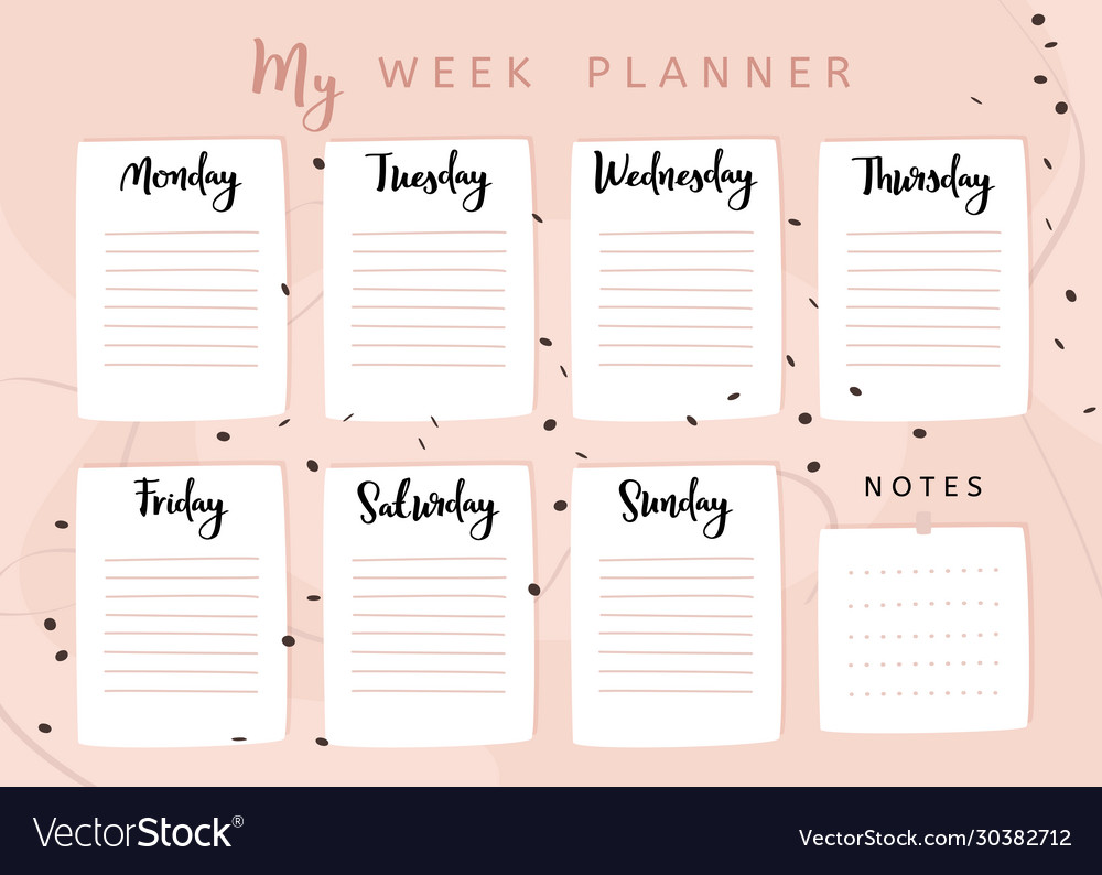 Scandinavian week planner template organizer Vector Image