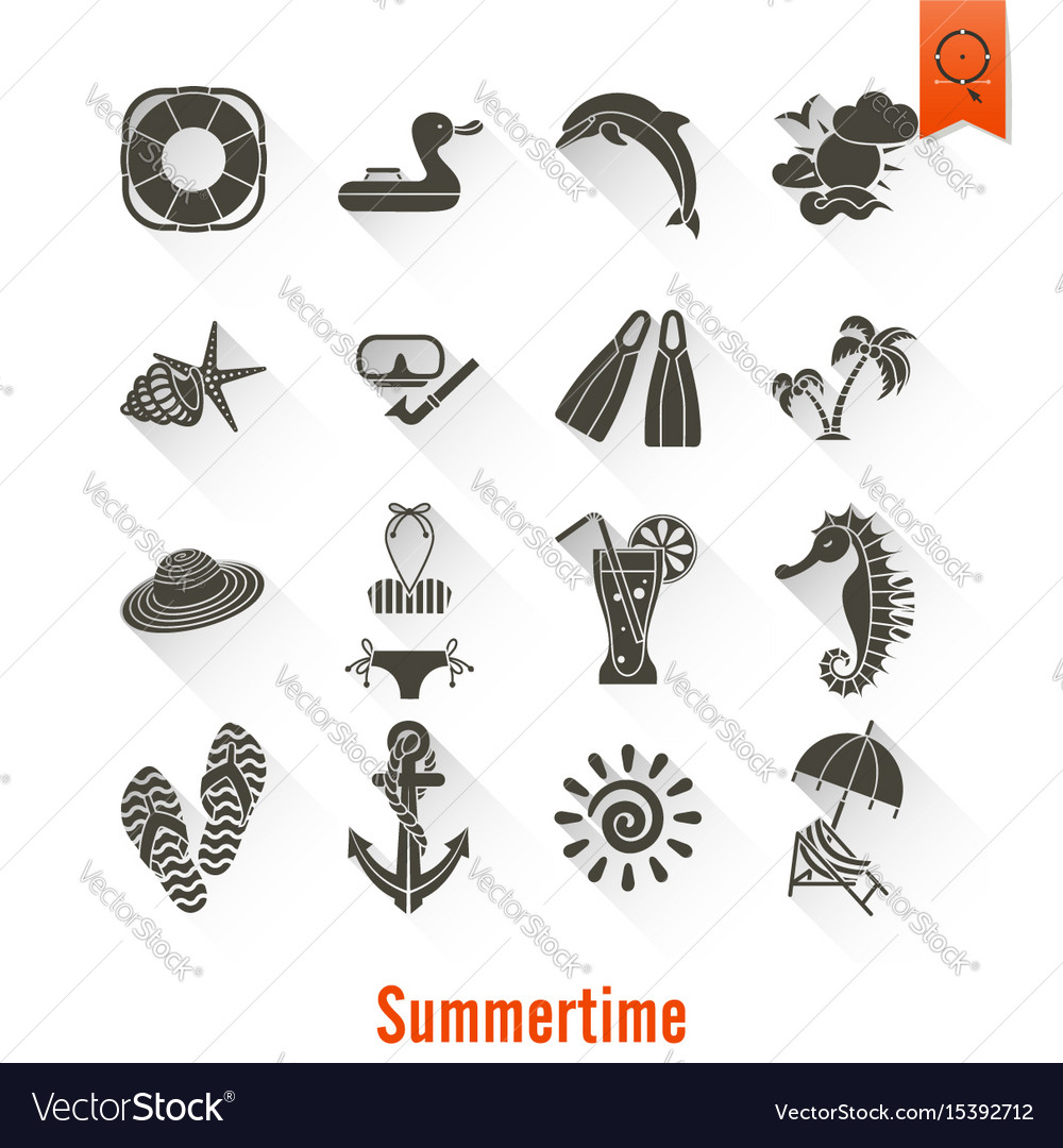 Summer and beach simple flat icons Royalty Free Vector Image